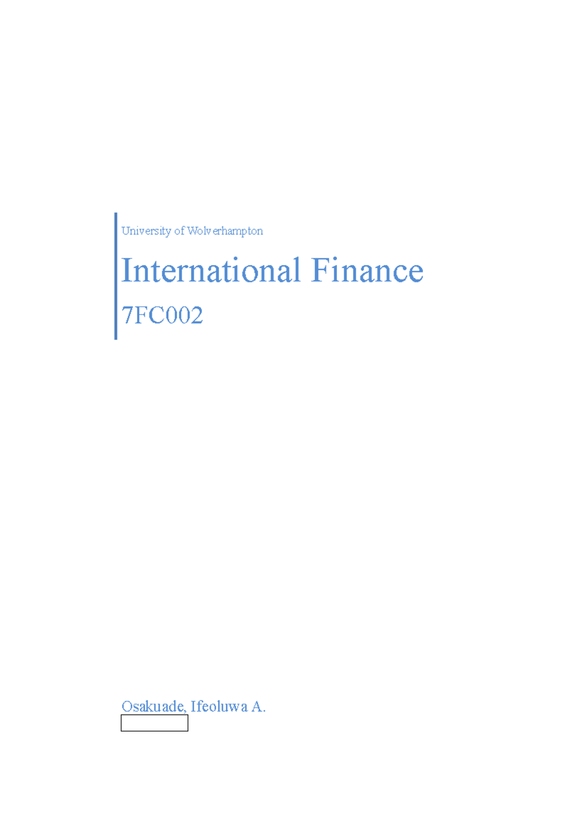 Final International Finance - University of Wolverhampton International ...