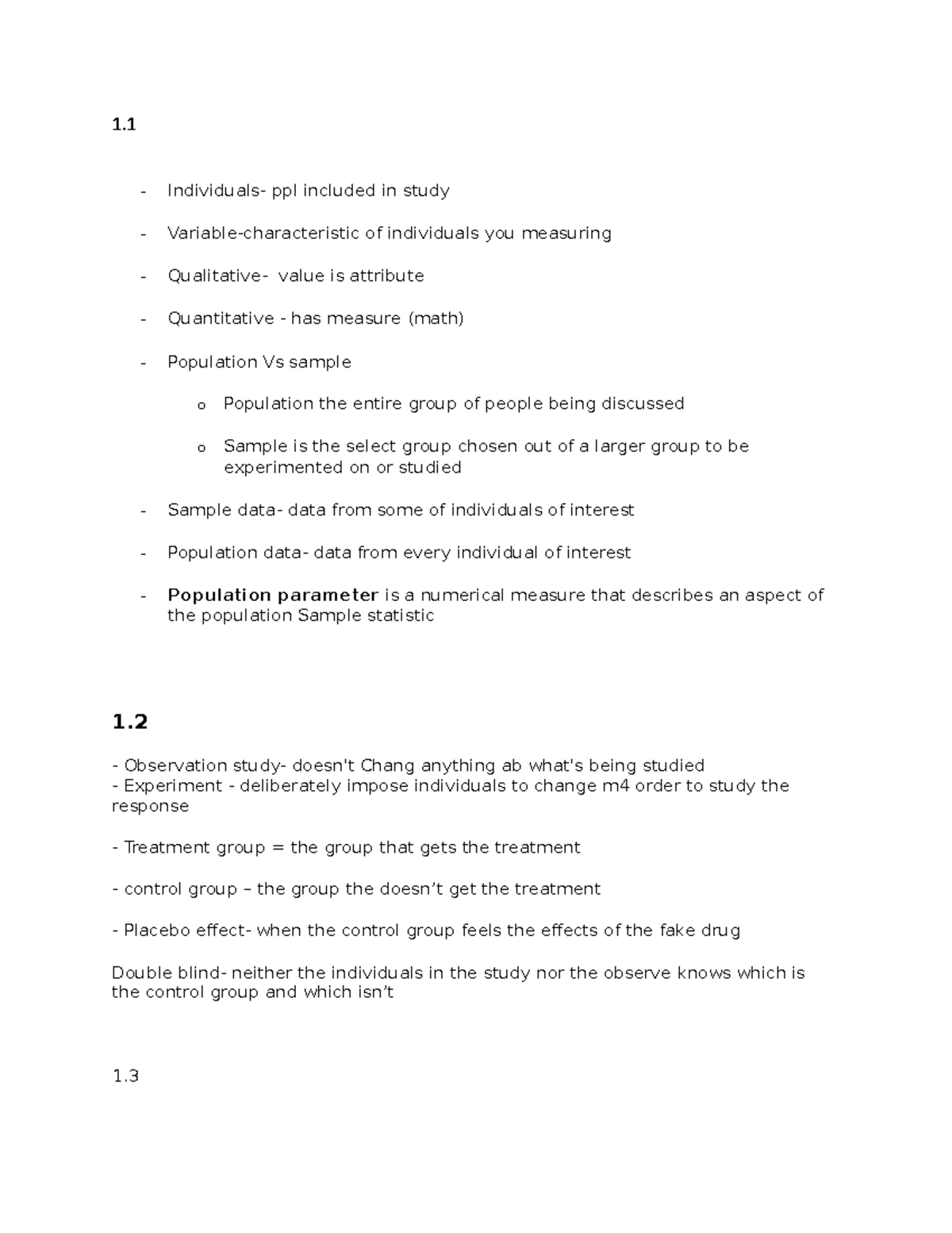 Summary for stats - 1. Individuals- ppl included in study Variable ...