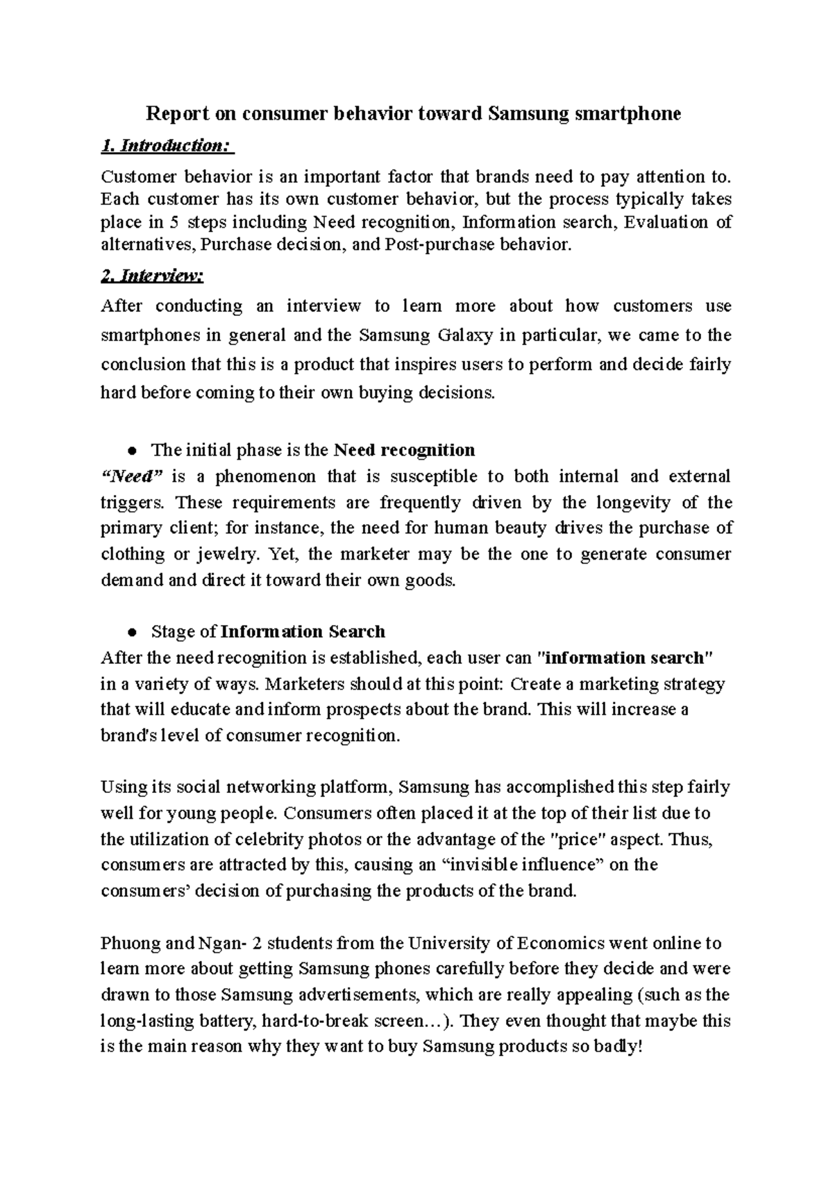 Short report - Report on consumer behavior toward Samsung smartphone ...