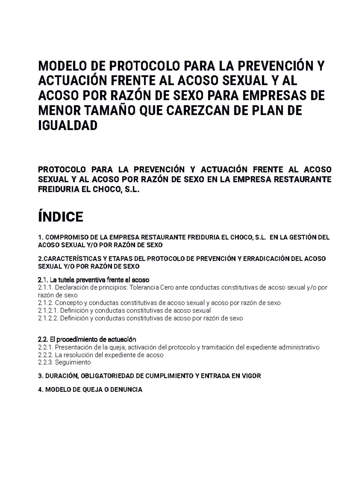 Modelo Protocolo SIN PLAN Igualdad - MODELO DE PROTOCOLO PARA LA ...