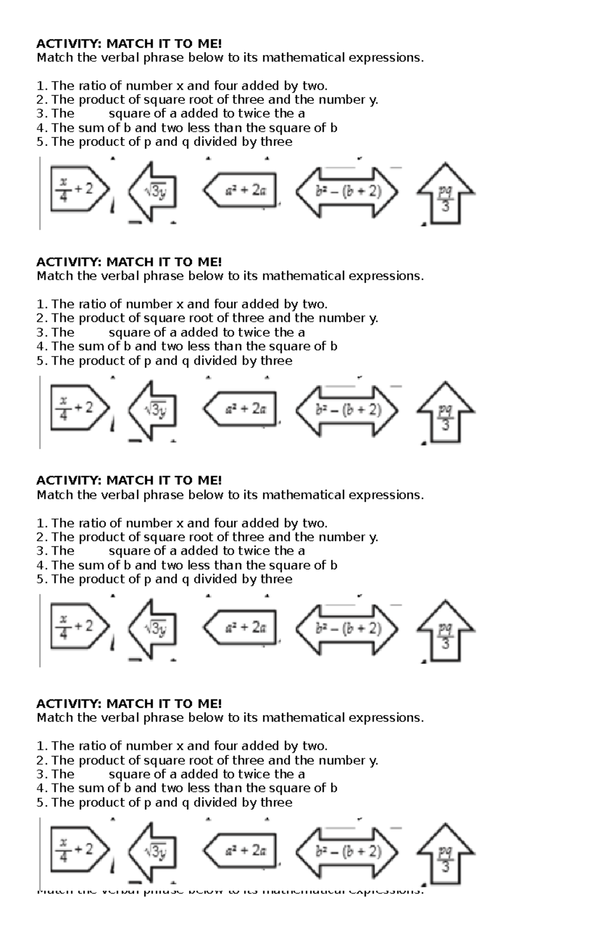 Match it to me - ACTIVITY: MATCH IT TO ME! Match the verbal phrase ...
