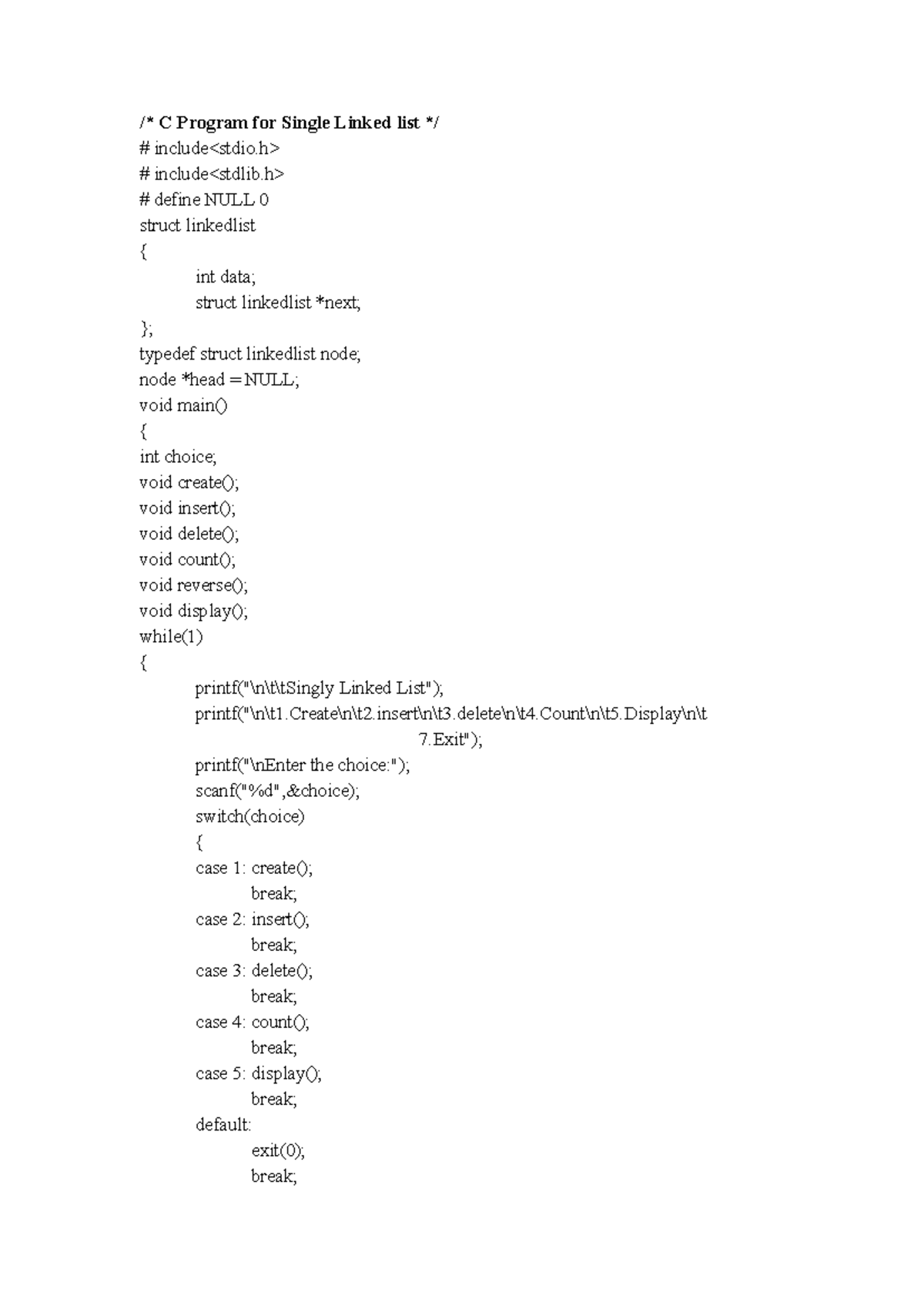 C Program For Single Linked List Studocu