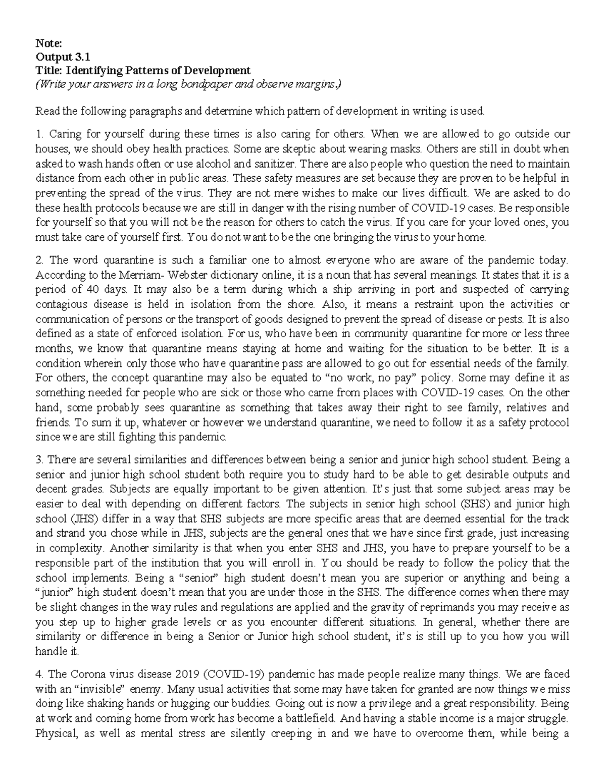 Output-3 - Note: Output 3. Title: Identifying Patterns of Development ...