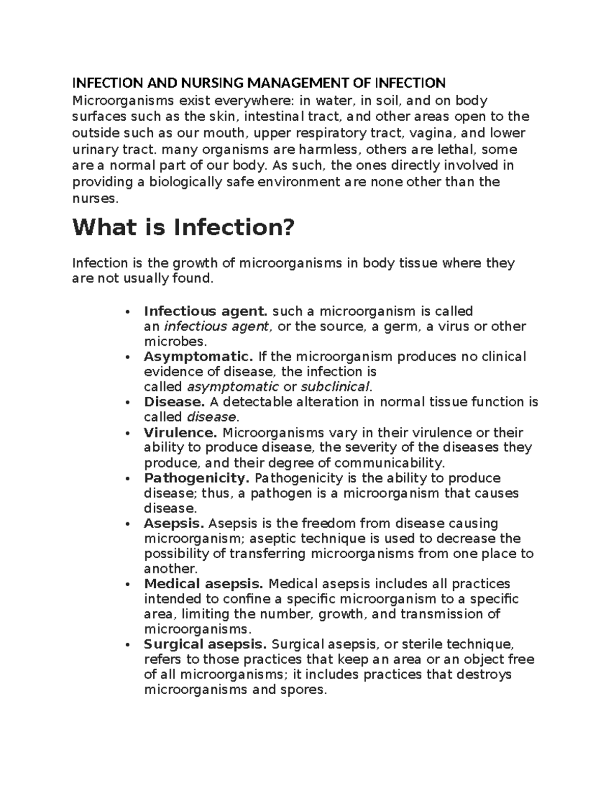 4. Infection 2021 - Notes - INFECTION AND NURSING MANAGEMENT OF ...