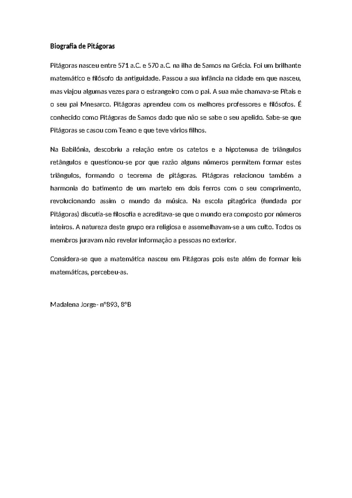 Documento - Hahsha - Biografia de Pitágoras Pitágoras nasceu entre 571 ...