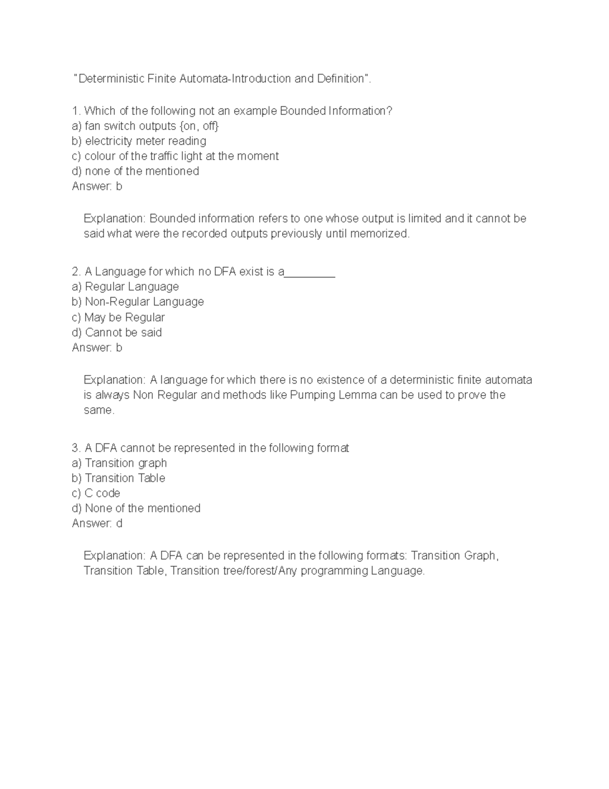 Theory Of Computation Deterministic Finite Automata Introduction And Definition” Which Of