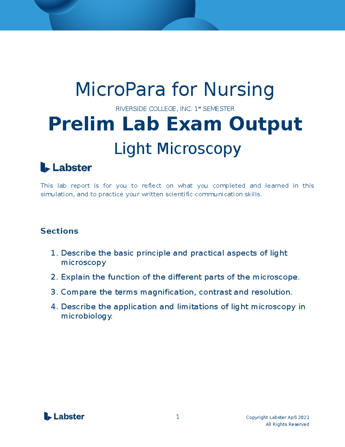Lab Report Template Micro Para Prelim Exams - MicroPara for Nursing ...