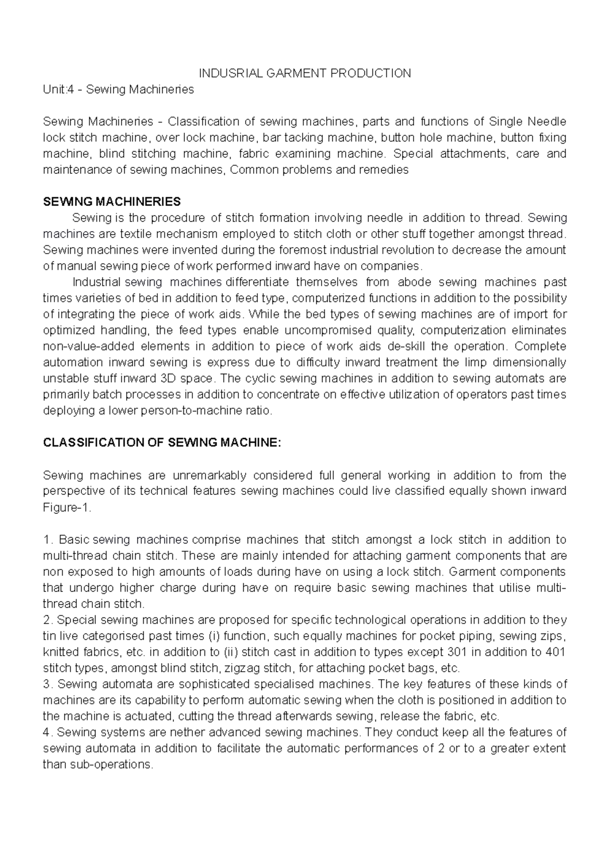 Indusrial Garment Production - unit IV - INDUSRIAL GARMENT PRODUCTION ...