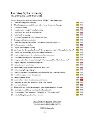 Learning Styles Inventory - LEARNING STYLES INVENTORY ####### TEACHING ...