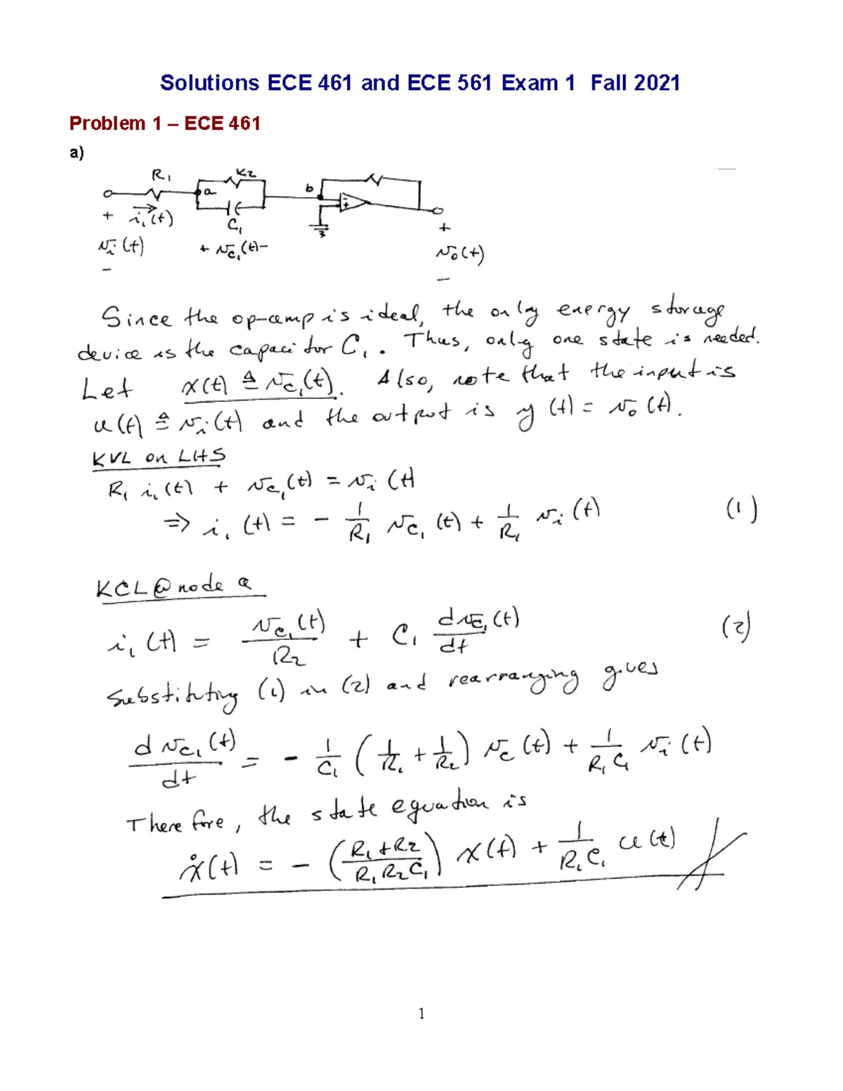 automatic controls and automation hw 4 solutions - Solutions ECE 461 and ECE 561 Exam 1 Fall ...