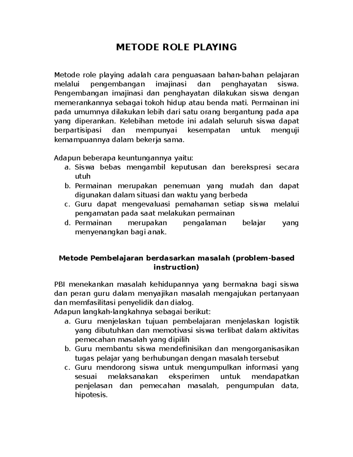 Metode ROLE Playing dan problem-based instruction - METODE ROLE PLAYING ...