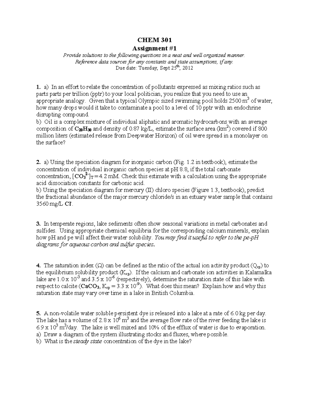 MR AK: Assignment 1 2012 Biochemistry ATHABASCA UNIVERSITY - CHEM 301 ...