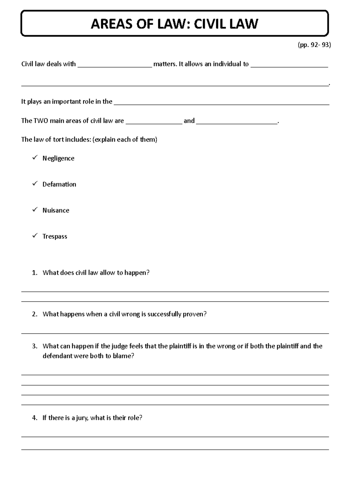 Civil law - Fake hehe - (pp. 92- 93) Civil law deals with ...