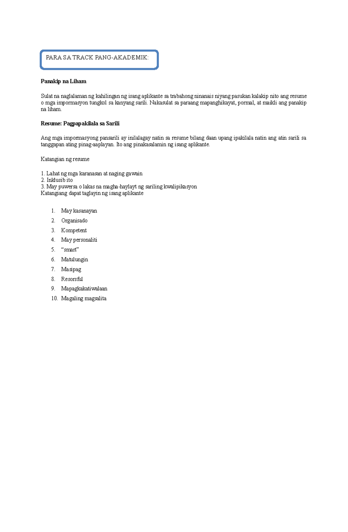 Filipino sa Piling Larangan - Panakip na Liham Sulat na naglalaman ng ...