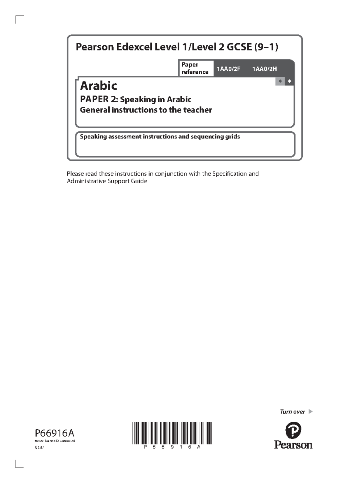 P66916 GCSE Arabic 1AA0 Teacher-Examiner Booklet 2022 - Turn over ...