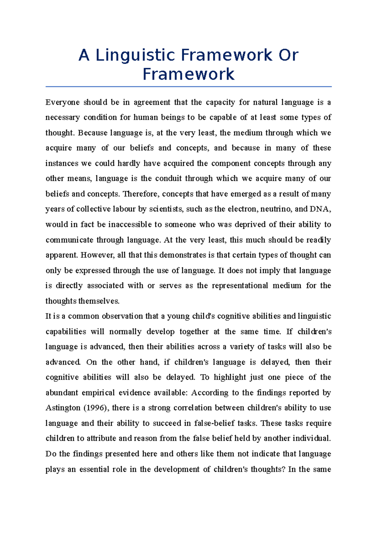 A Linguistic Framework Or Framework A Linguistic Framework Or