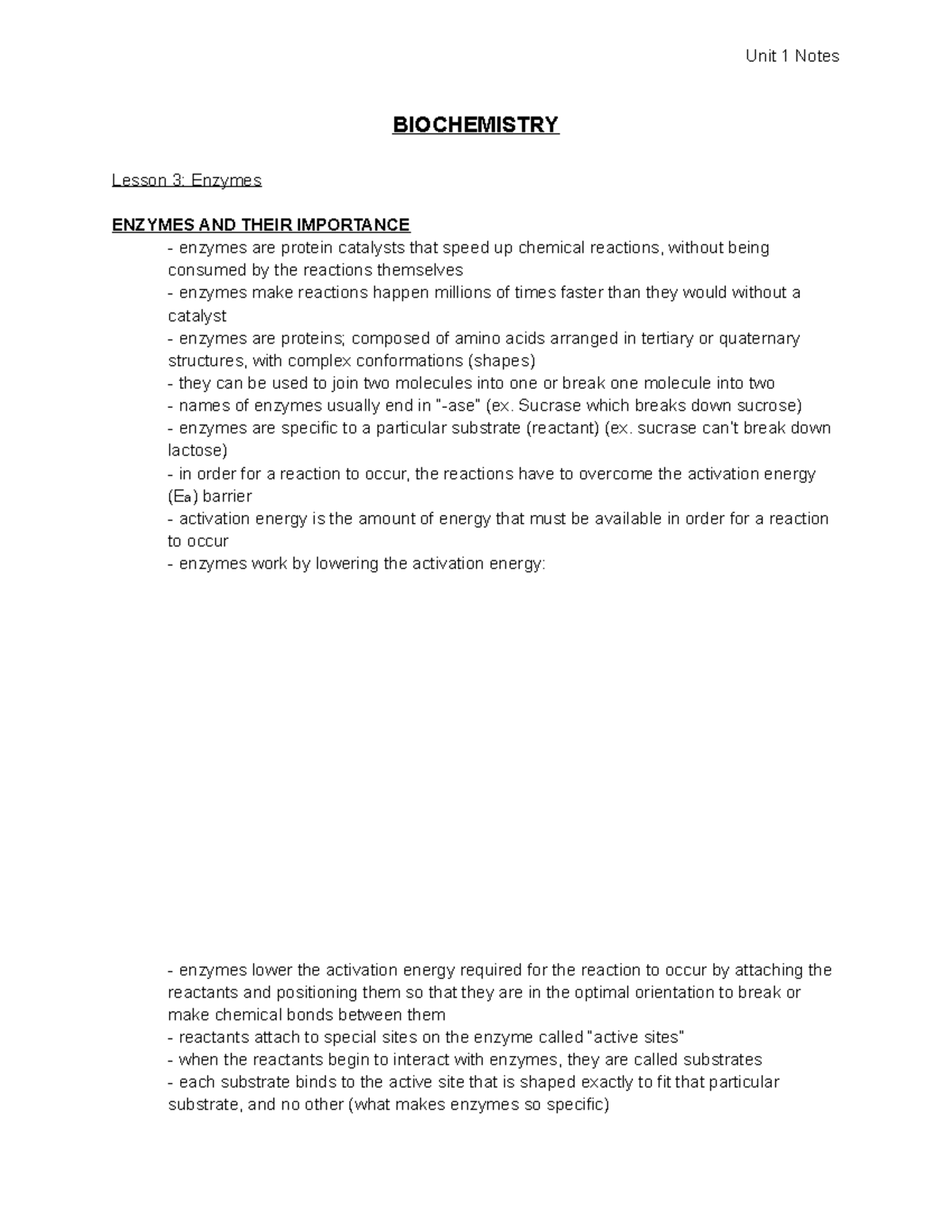 Lesson 3 bio notes - BIOCHEMISTRY Lesson 3: Enzymes ENZYMES AND THEIR ...