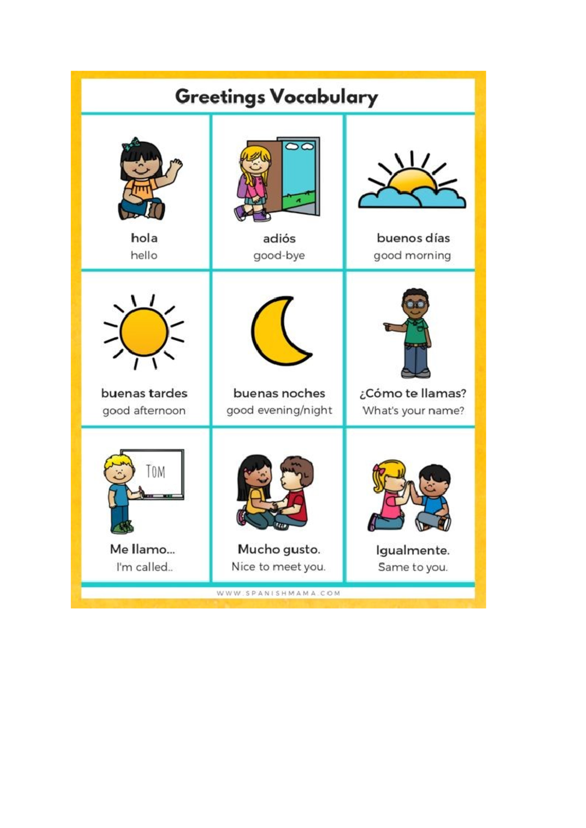 Clases ingles - deberes - Greetings Vocabulary hola adiós buenos días ...