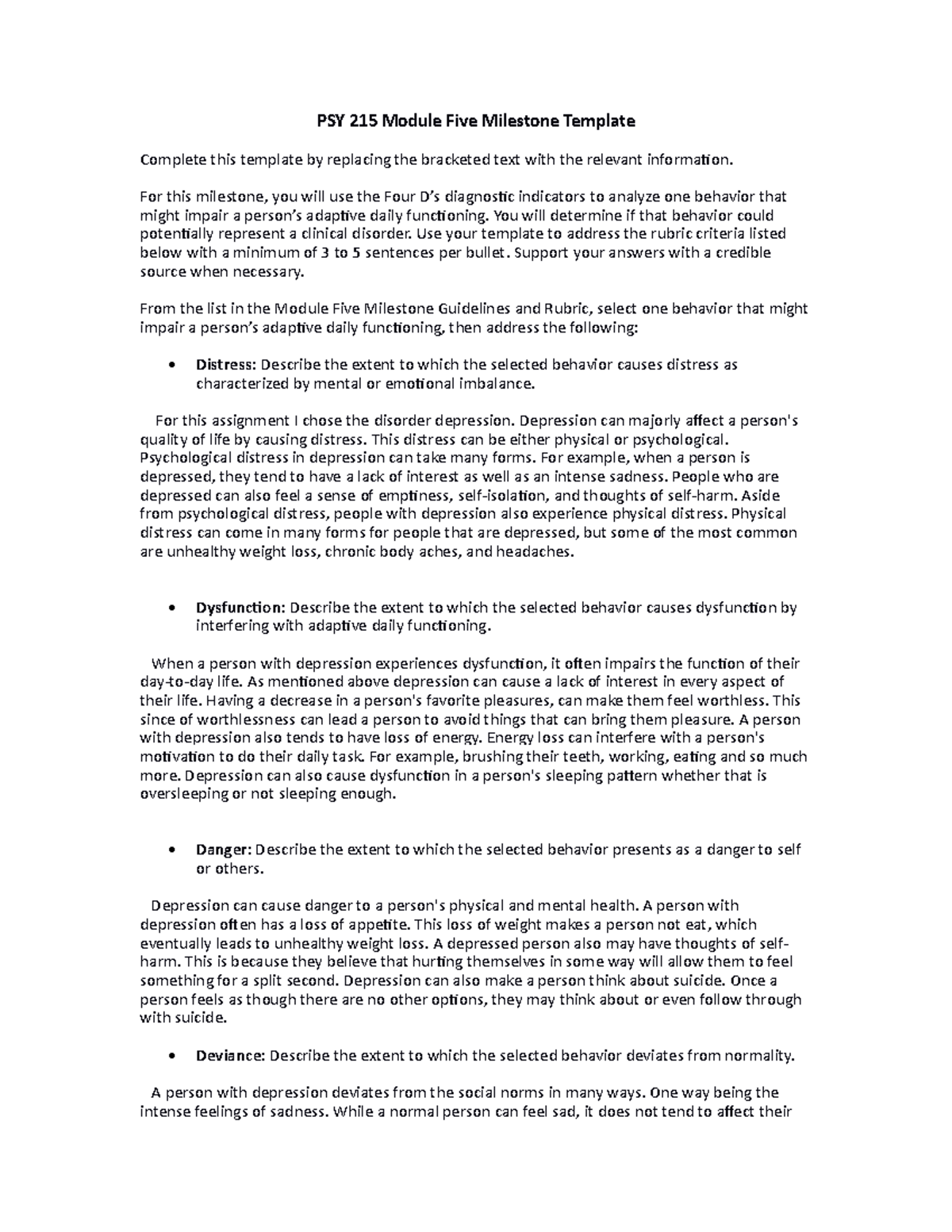 PSY 215 Module Five Milestone Template - PSY 215 Module Five Milestone ...