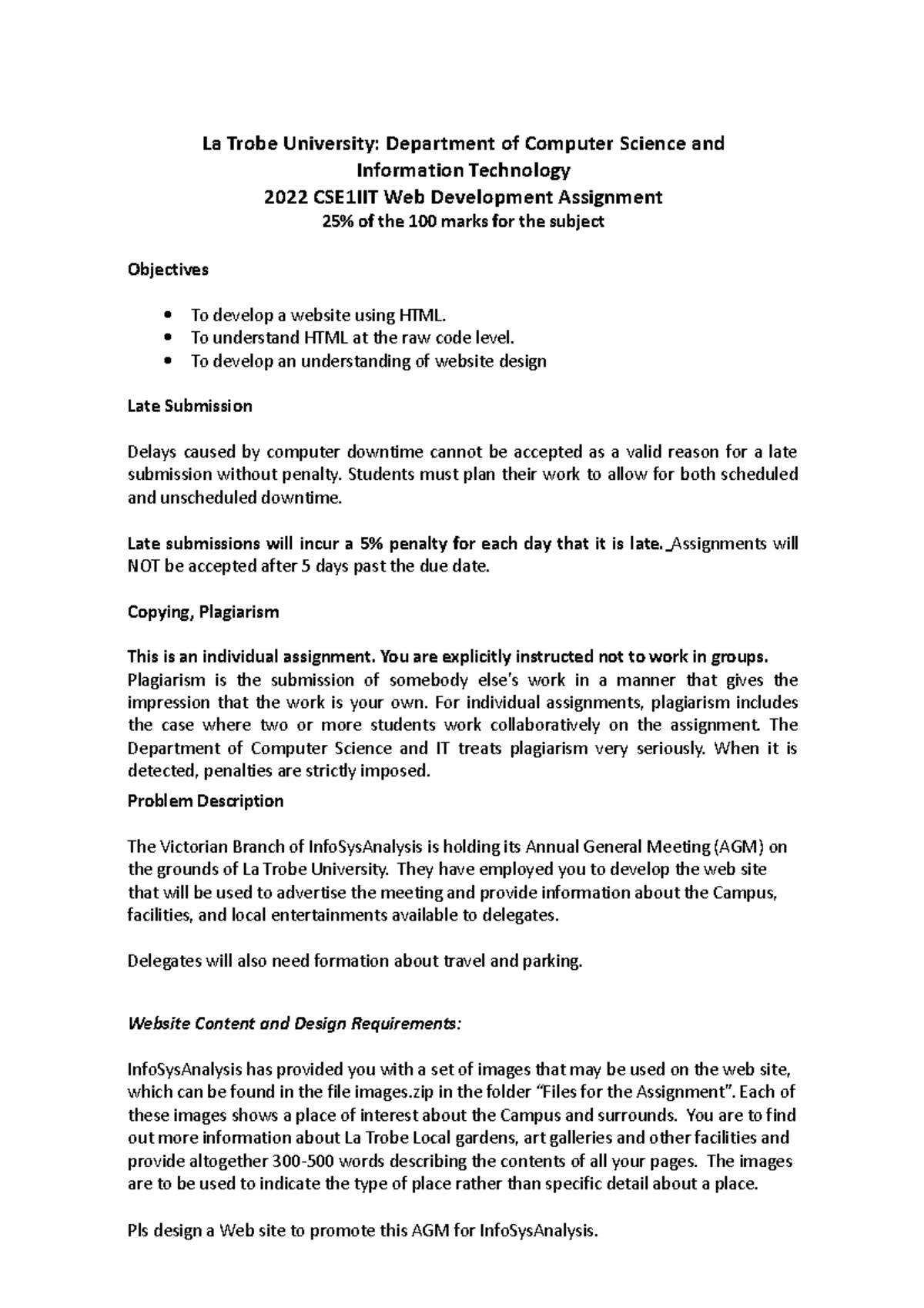 Problem Description for the Assignment - La Trobe University: Department of Computer Science and ...