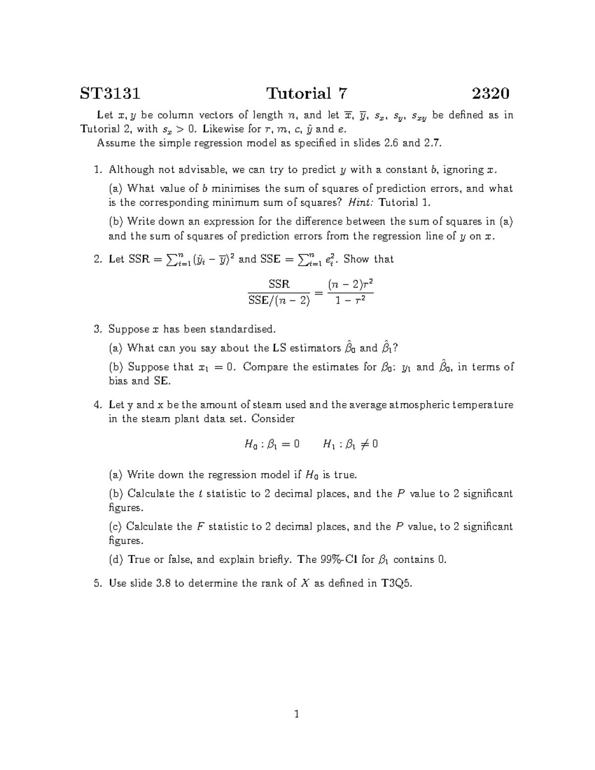 Tut07 - ST3131 Tutorial 7 2320 Let x, y be column vectors of length n ...