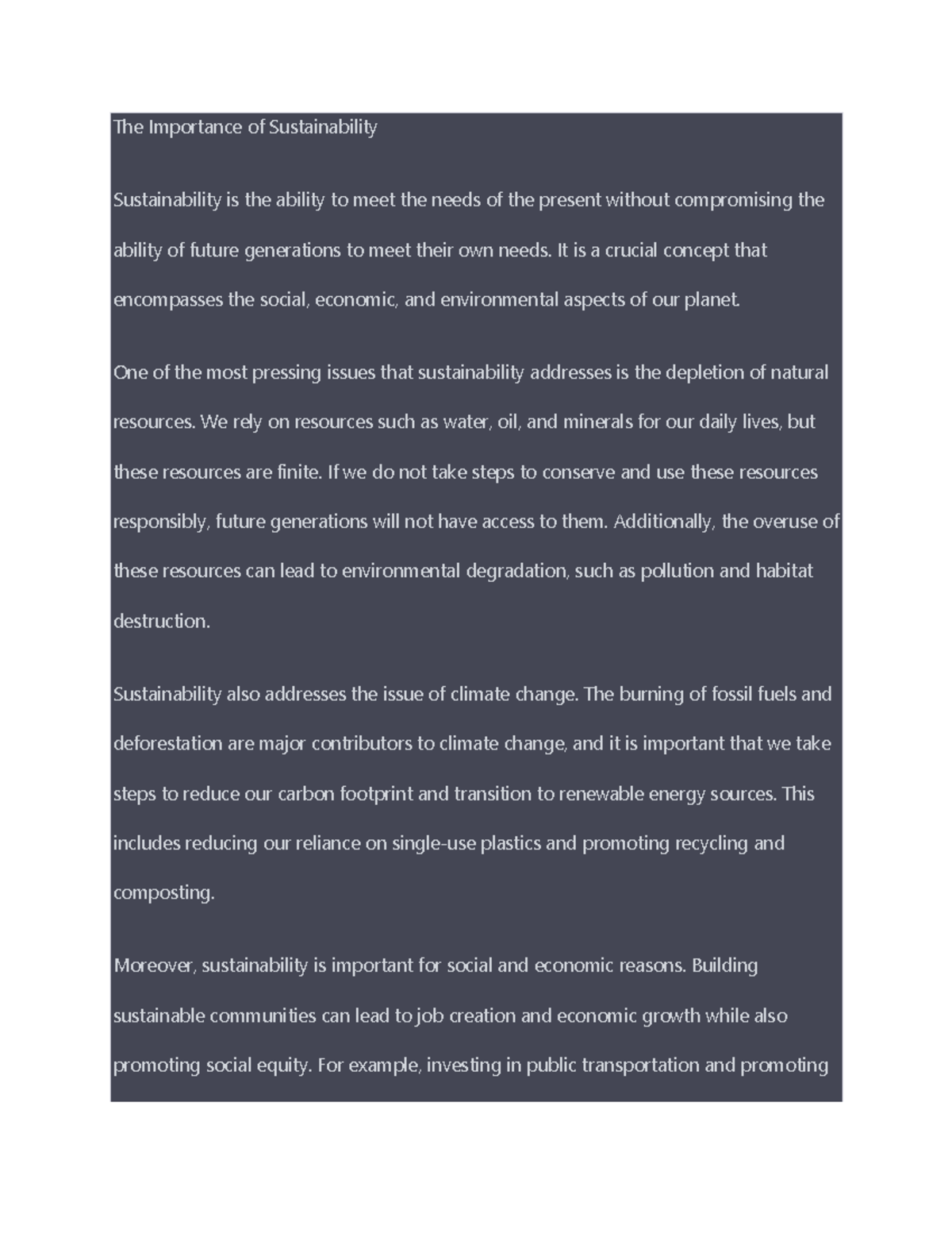 The Importance of Sustainability - The Importance of Sustainability ...