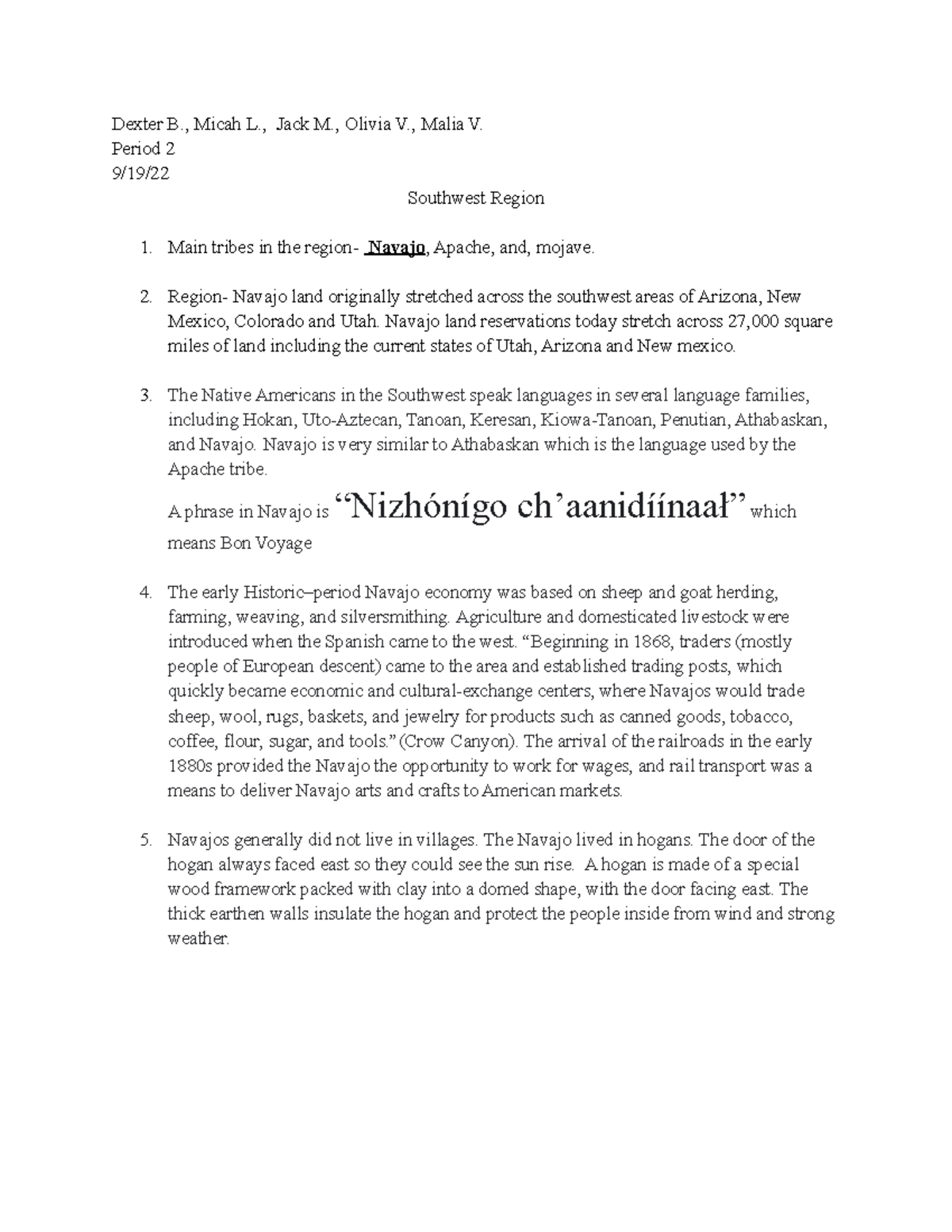 Native American Research (Southwest Navajo tribe) - Dexter B., Micah L ...