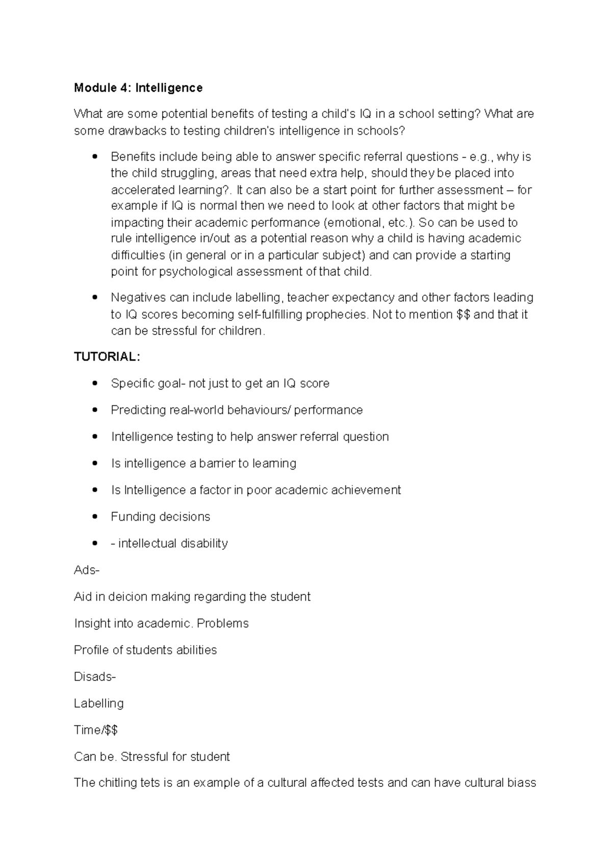 Revision notes - Module 4: Intelligence What are some potential ...