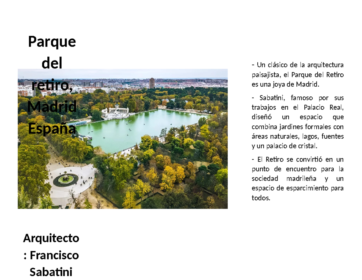 Bitacora Final - importancia - Parque del retiro, Madrid España Arquitecto : Francisco Sabatini ...