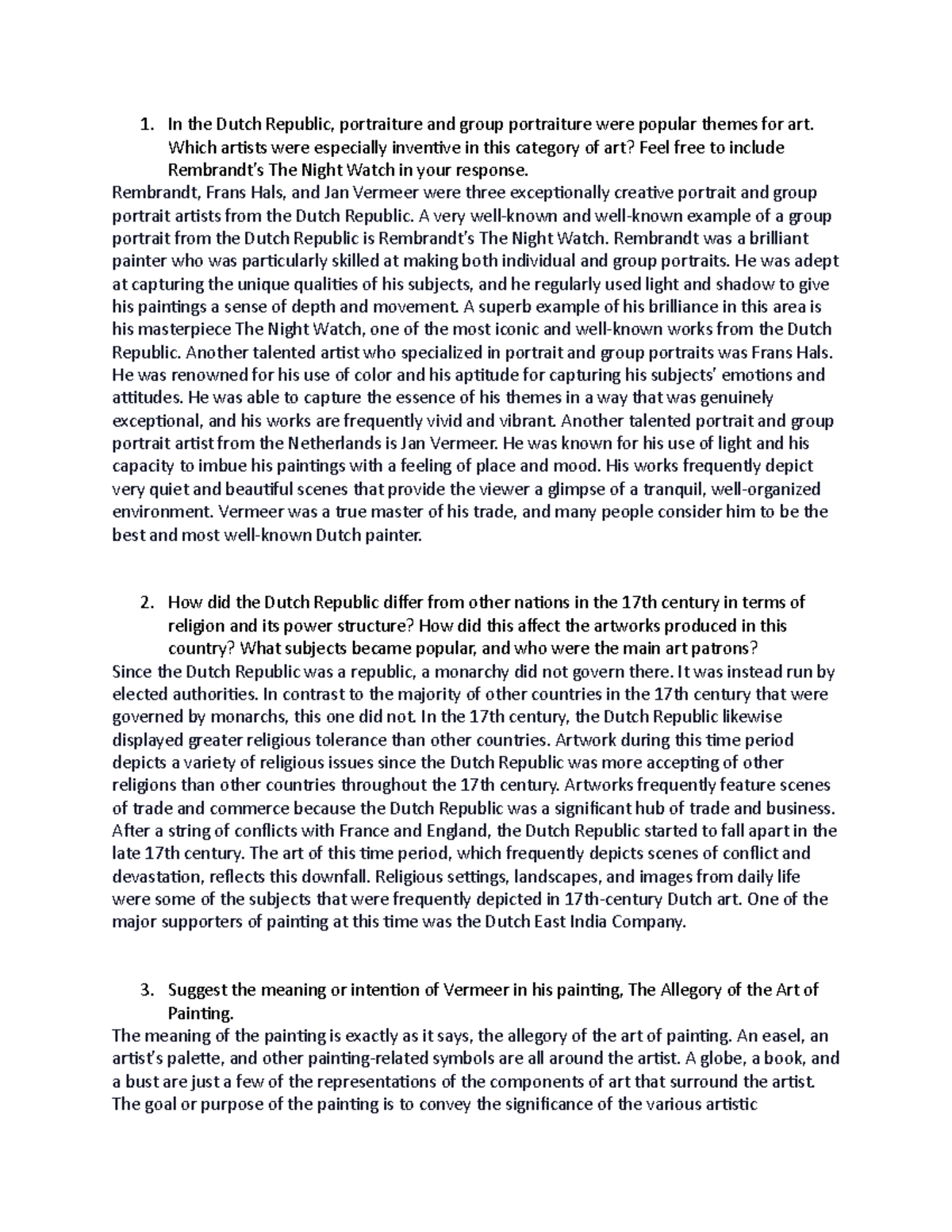 Week 7 Art History Assignment - In the Dutch Republic, portraiture and ...