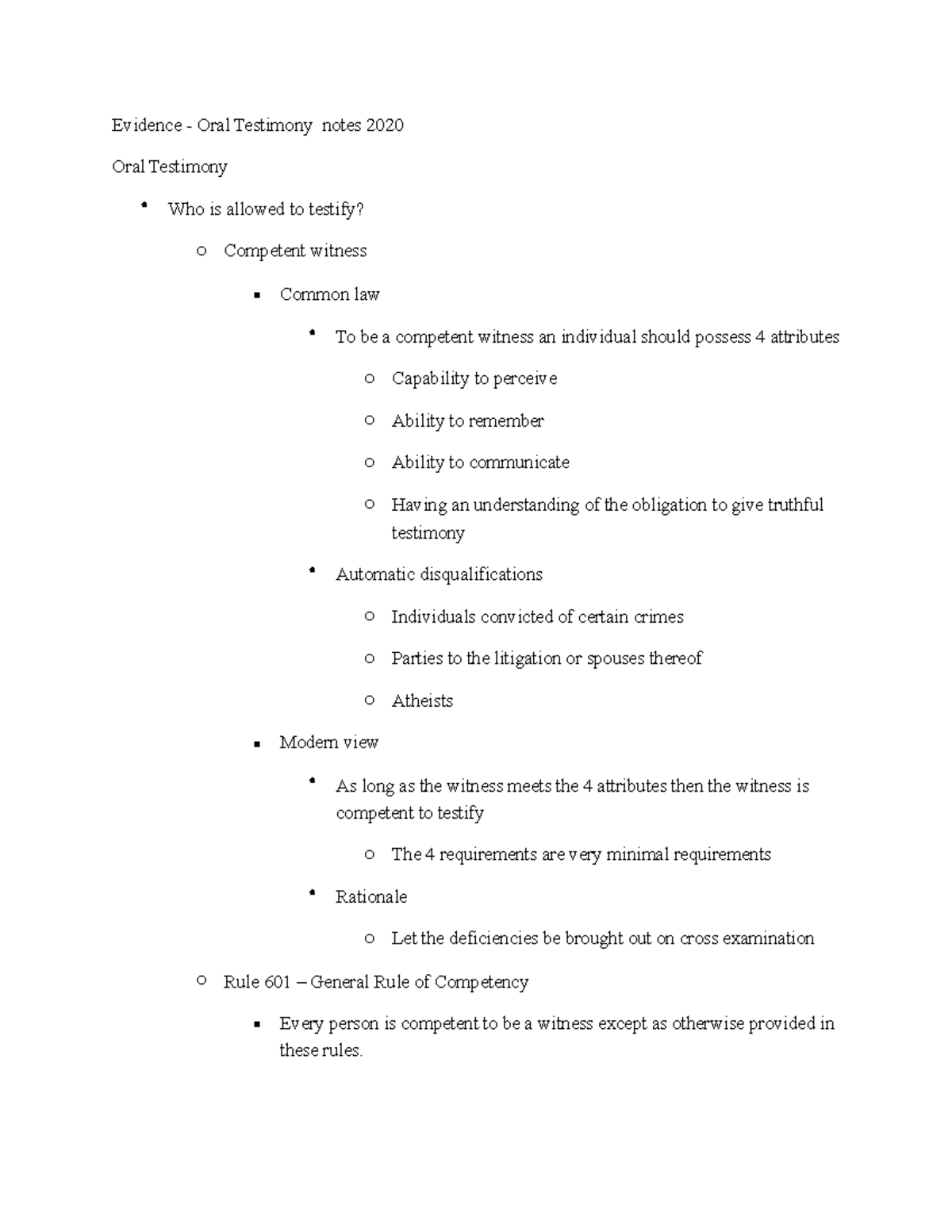 Evidence - Oral Testimony notes 2020 - However, in civil actions and ...