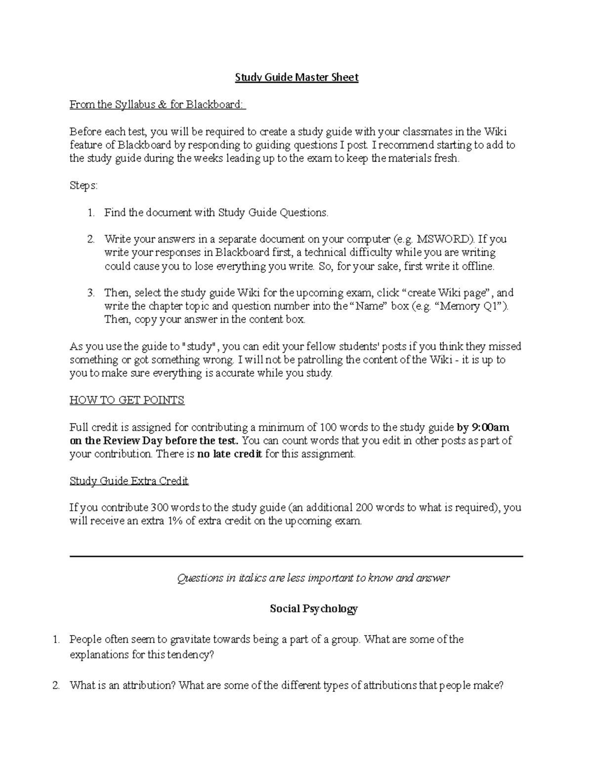 Study Guide - Exam 1 Questions - Study Guide Master Sheet From the ...