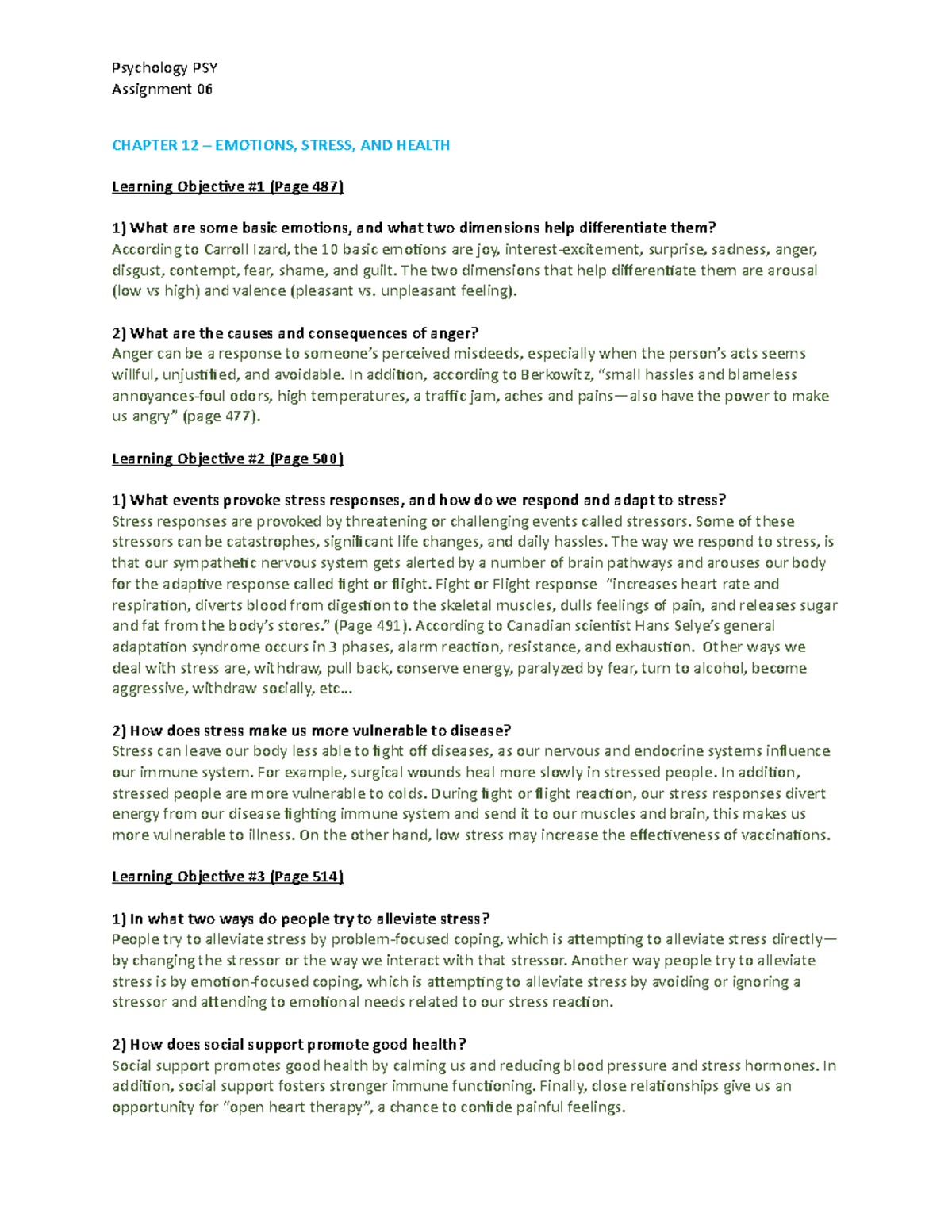 Psychology - Assignment 6 - Psychology PSY Assignment 06 CHAPTER 12 ...