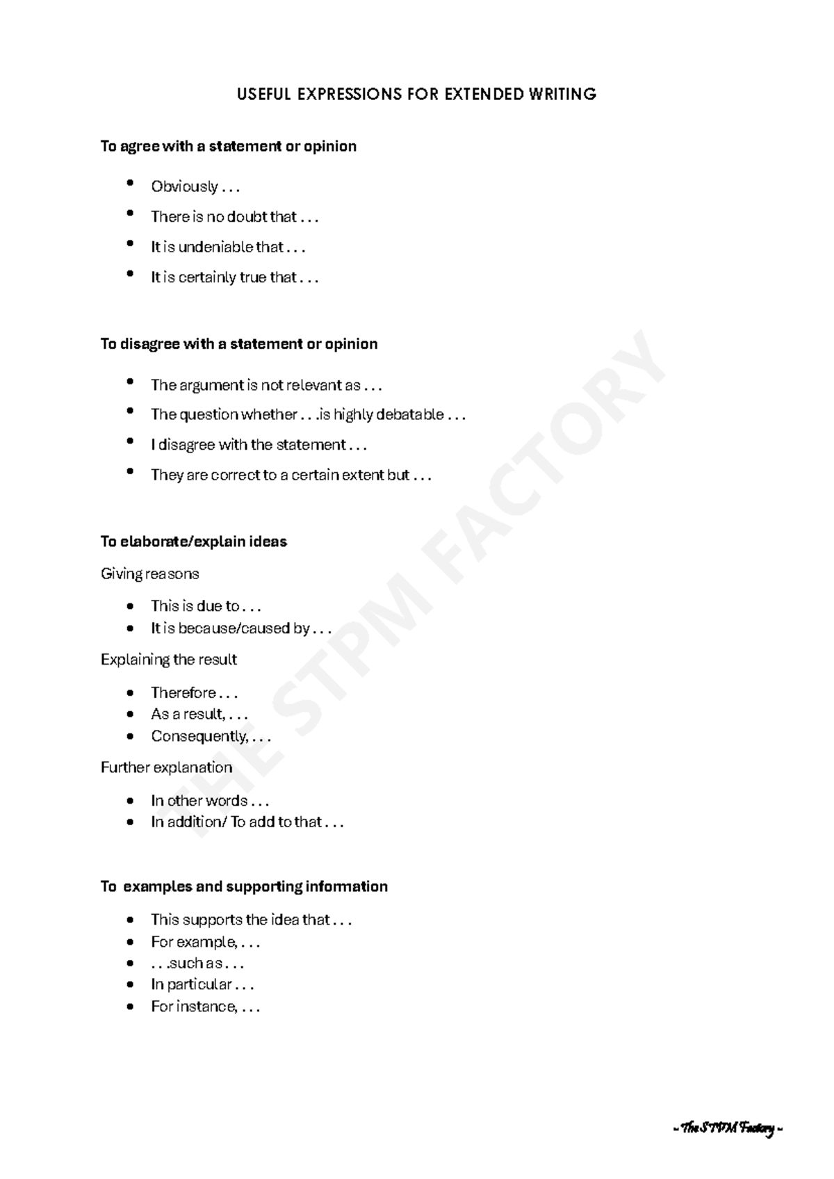 Expressions FOR TASK 2 Writing - THE STPM FACTORY USEFUL EXPRESSIONS ...