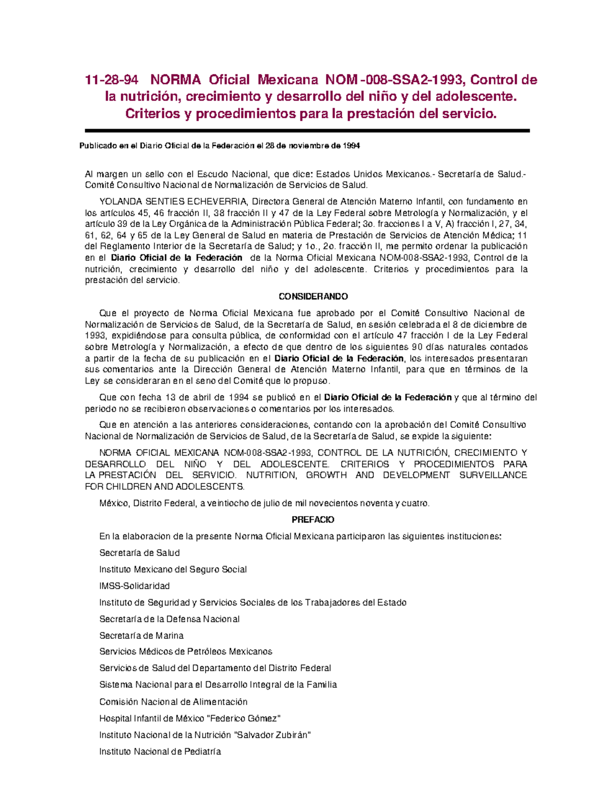 NOM 008 SSA2 - Norma oficial. - 11-28-94 NORMA Oficial Mexicana NOM ...