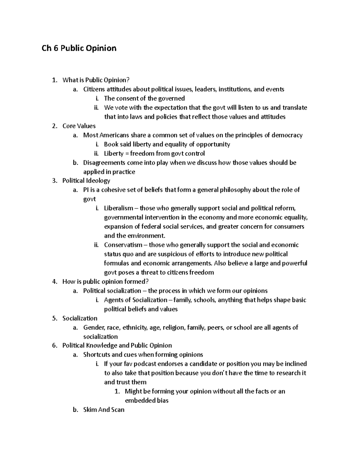 Exam2notes - Pol Notes - Ch 6 Public Opinion What is Public Opinion? a ...