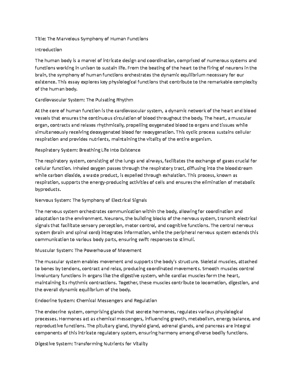 INFO5678 - human functions - Title: The Marvelous Symphony of Human ...