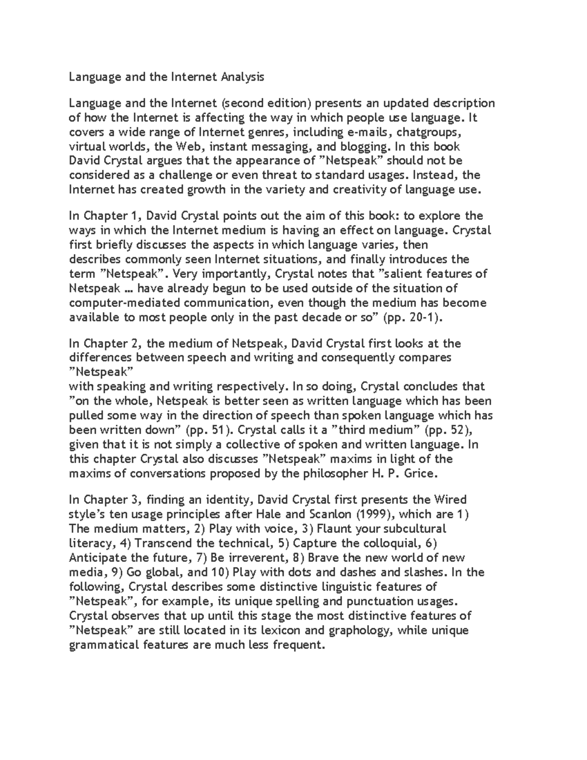 Language and the Internet Analysis - Language and the Internet Analysis ...