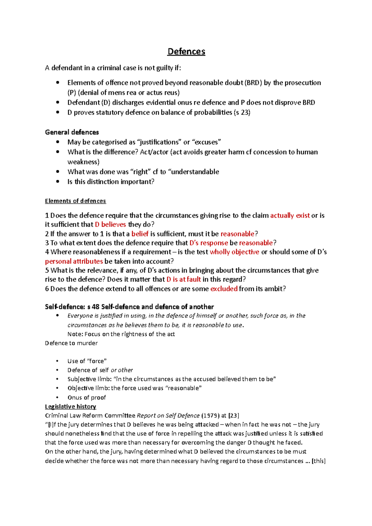 Defenses - Lecture notes whole year - Defences A defendant in a ...