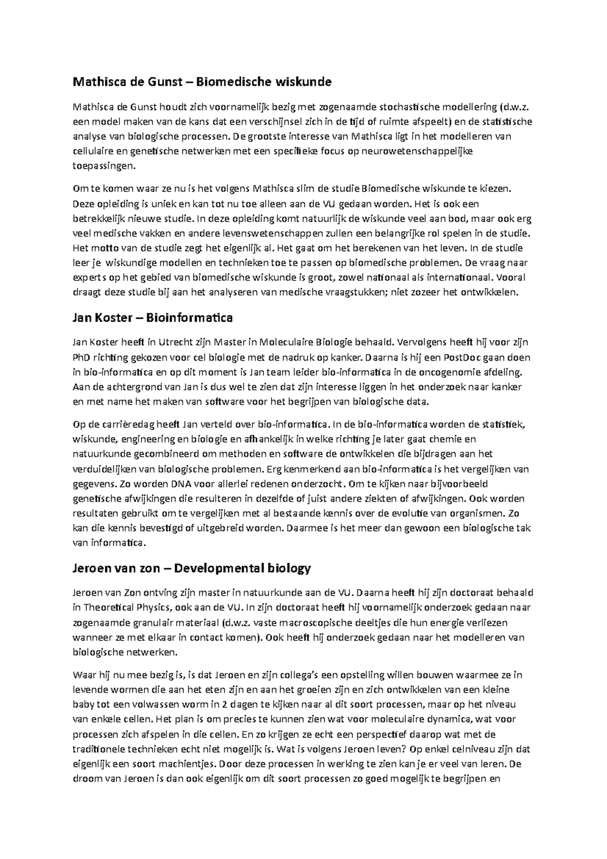 Carrière dag - asd - Mathisca de Gunst – Biomedische wiskunde Mathisca ...