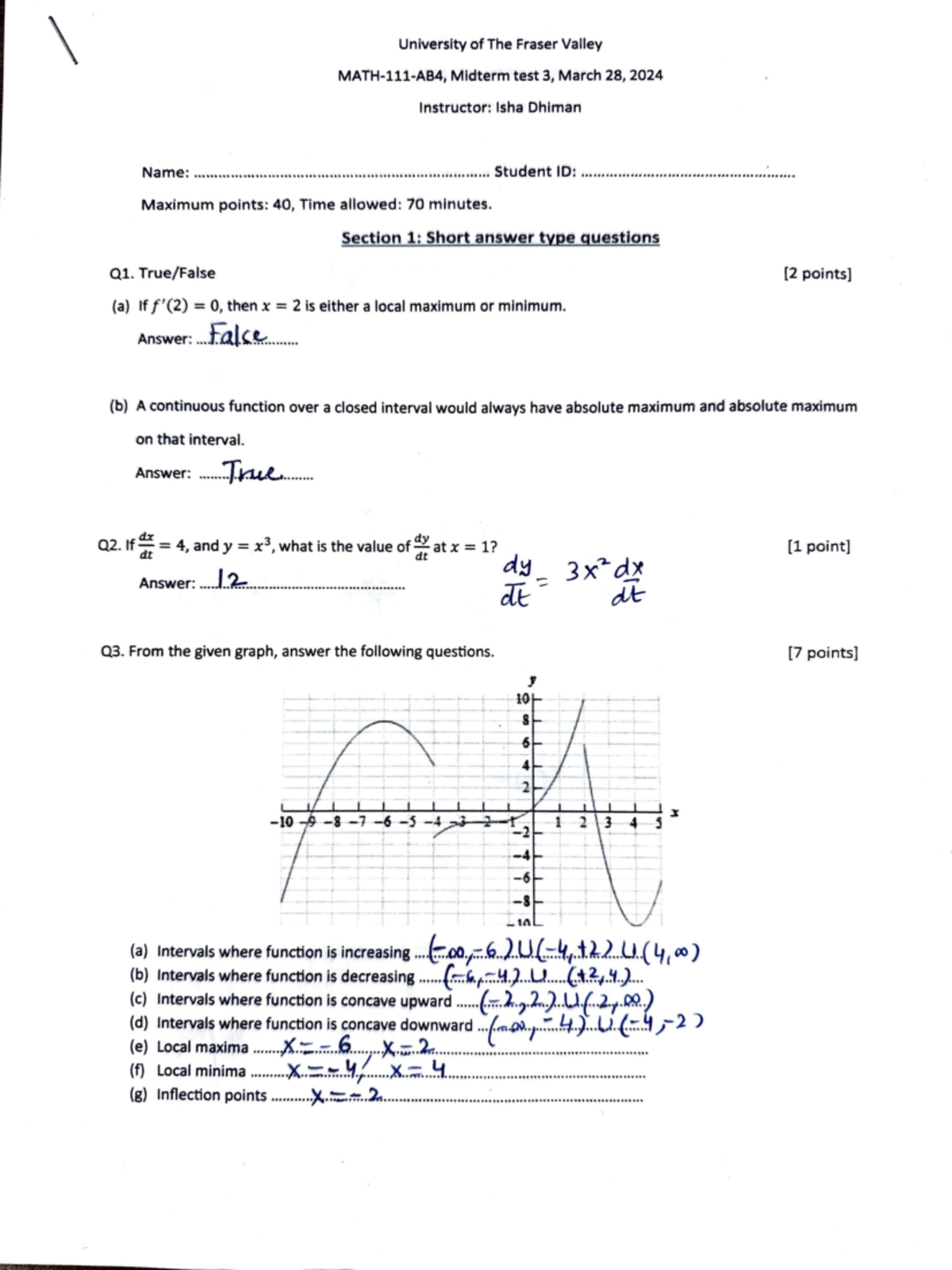 Solution midterm 3 math 111 ab4 - \ University of The Fraser Valley ...