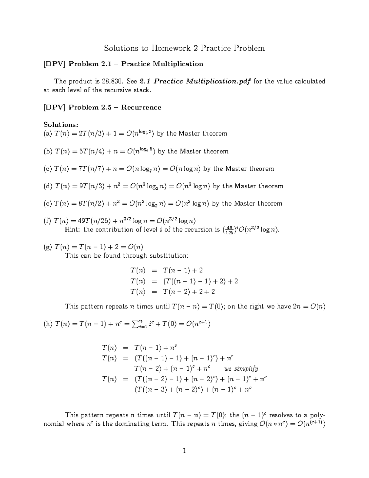 Hw2 practice solutions - Solutions to Homework 2 Practice Problem [DPV] Problem 2 – Practice ...