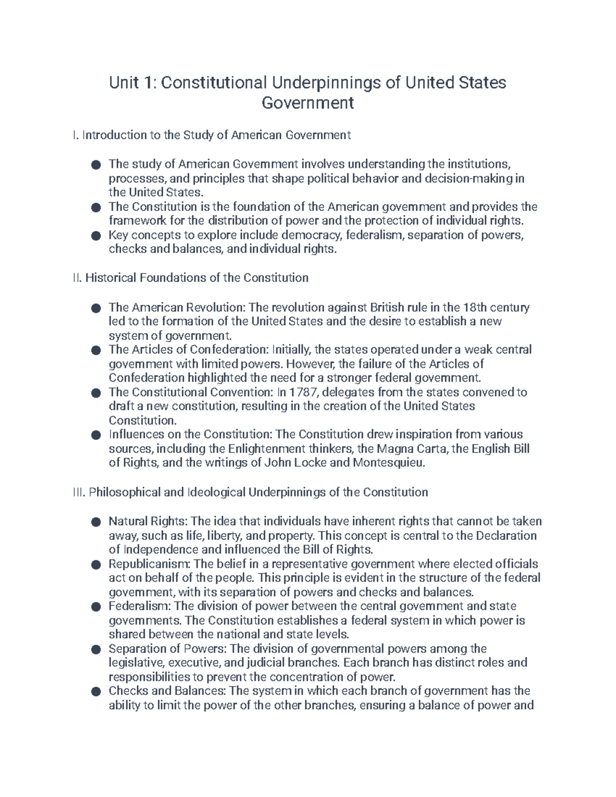 AP Gov Unit 1 - Class notes on Unit 1 - Unit 1: Constitutional ...