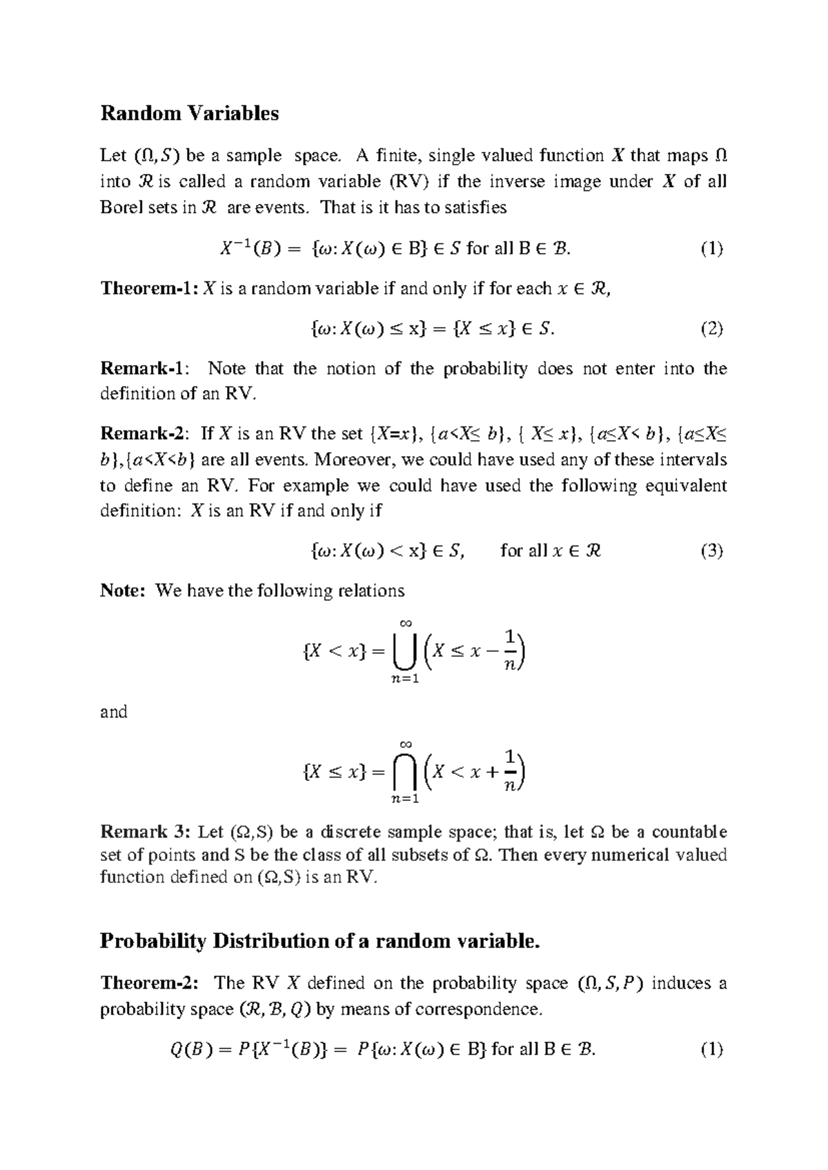Probability Unit-2 - Random Variables Let be a sample space. A finite, single valued function X ...