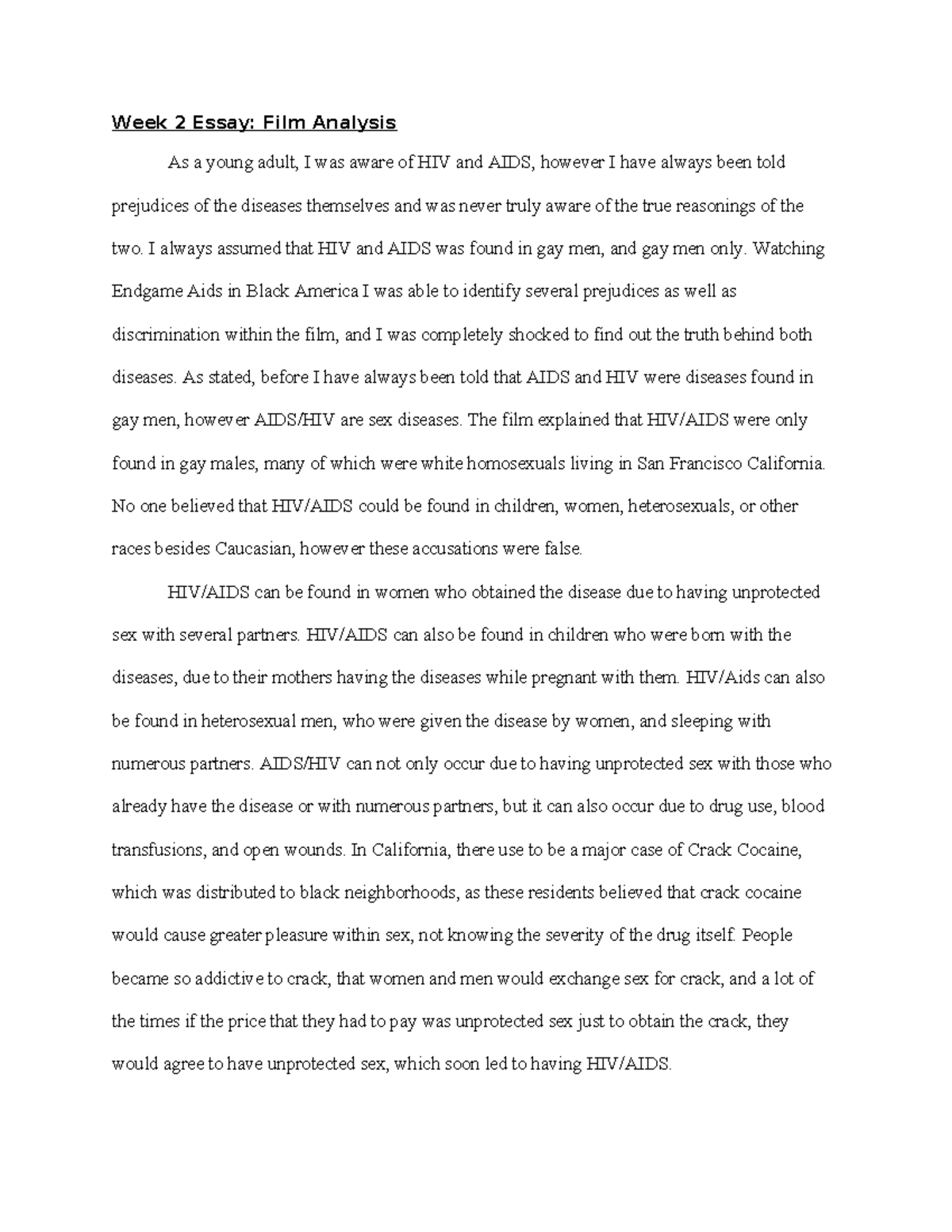 Film anylsis - film paper - Week 2 Essay: Film Analysis As a young ...