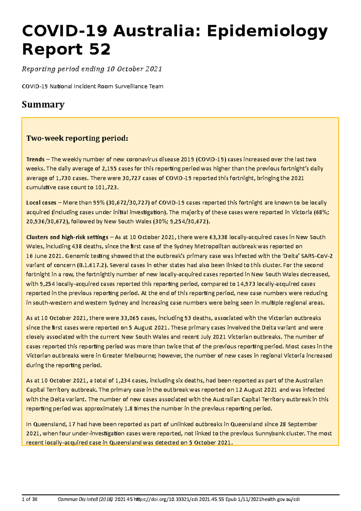 Covid 19 australia epidemiology report 52 reporting period ending 10 ...