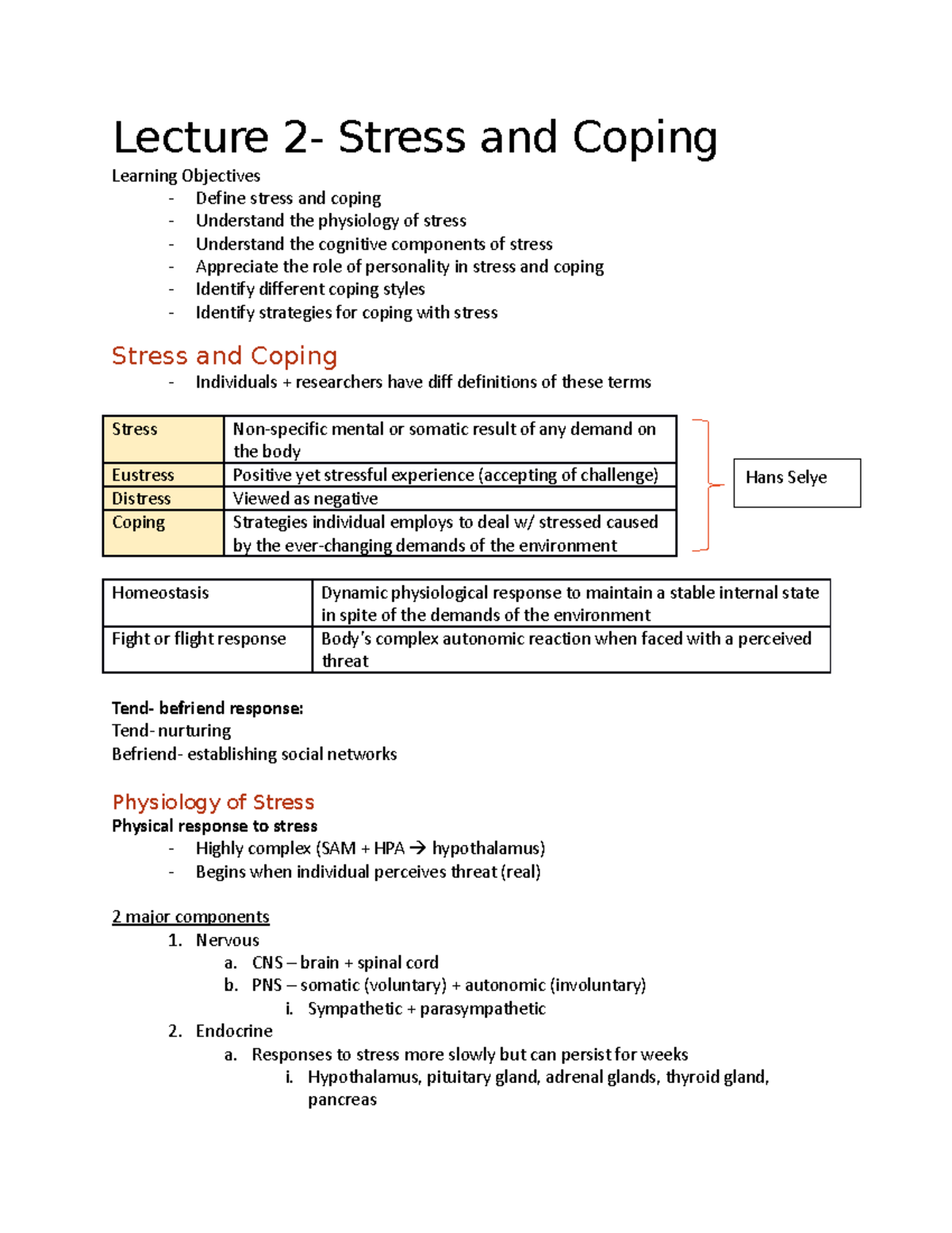Lecture 2-Stress and Coping - Lecture 2- Stress and Coping Learning ...