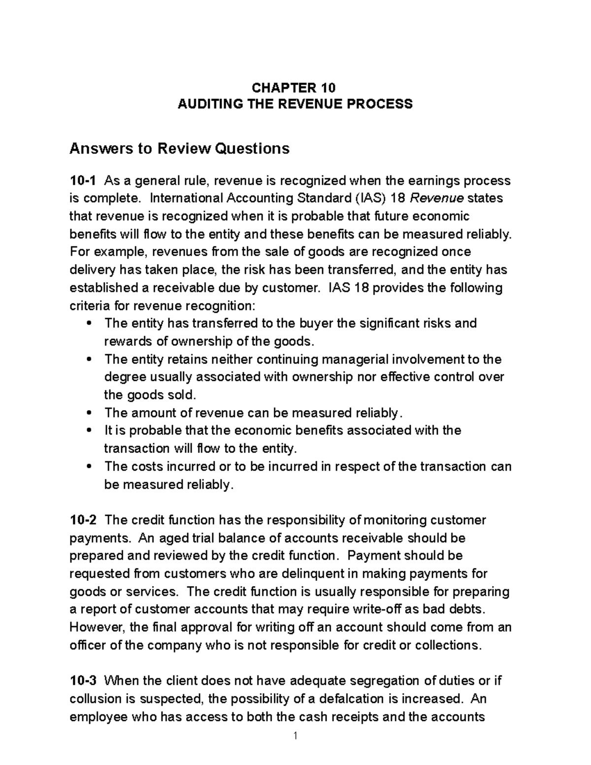 Chapter 10 - Lecture notes 10 - CHAPTER 10 AUDITING THE REVENUE PROCESS ...