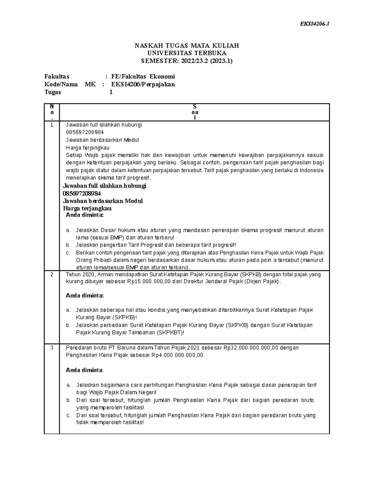 Soal eksi4206 tmk1 3 - perpajakan - Perspectivas en salud pública y salud mental. - EKSI4206 ...