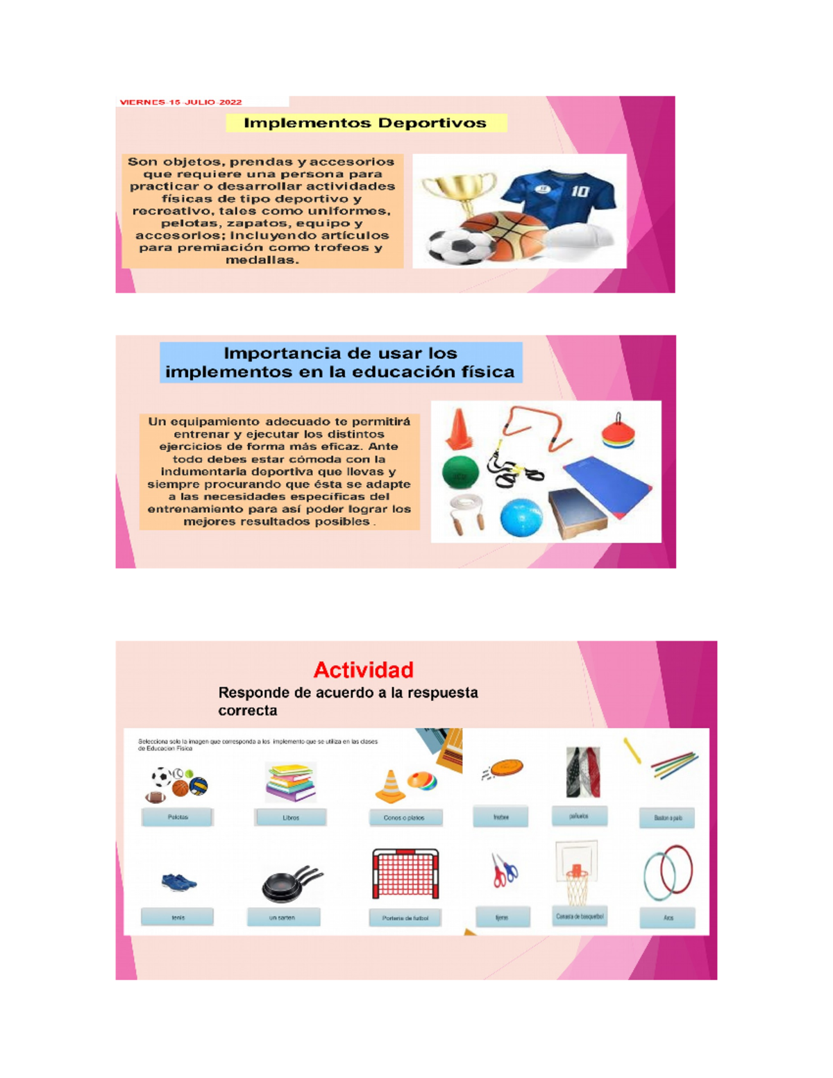 Educación Física grado cuarto- 15 de julio 2022 - Los implementos ...